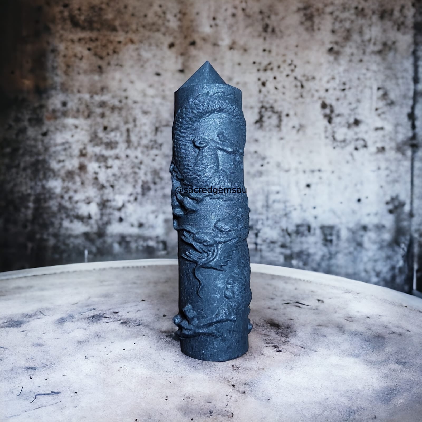 Shungite - Tower with Dragon carving – Sacred Gems Australia